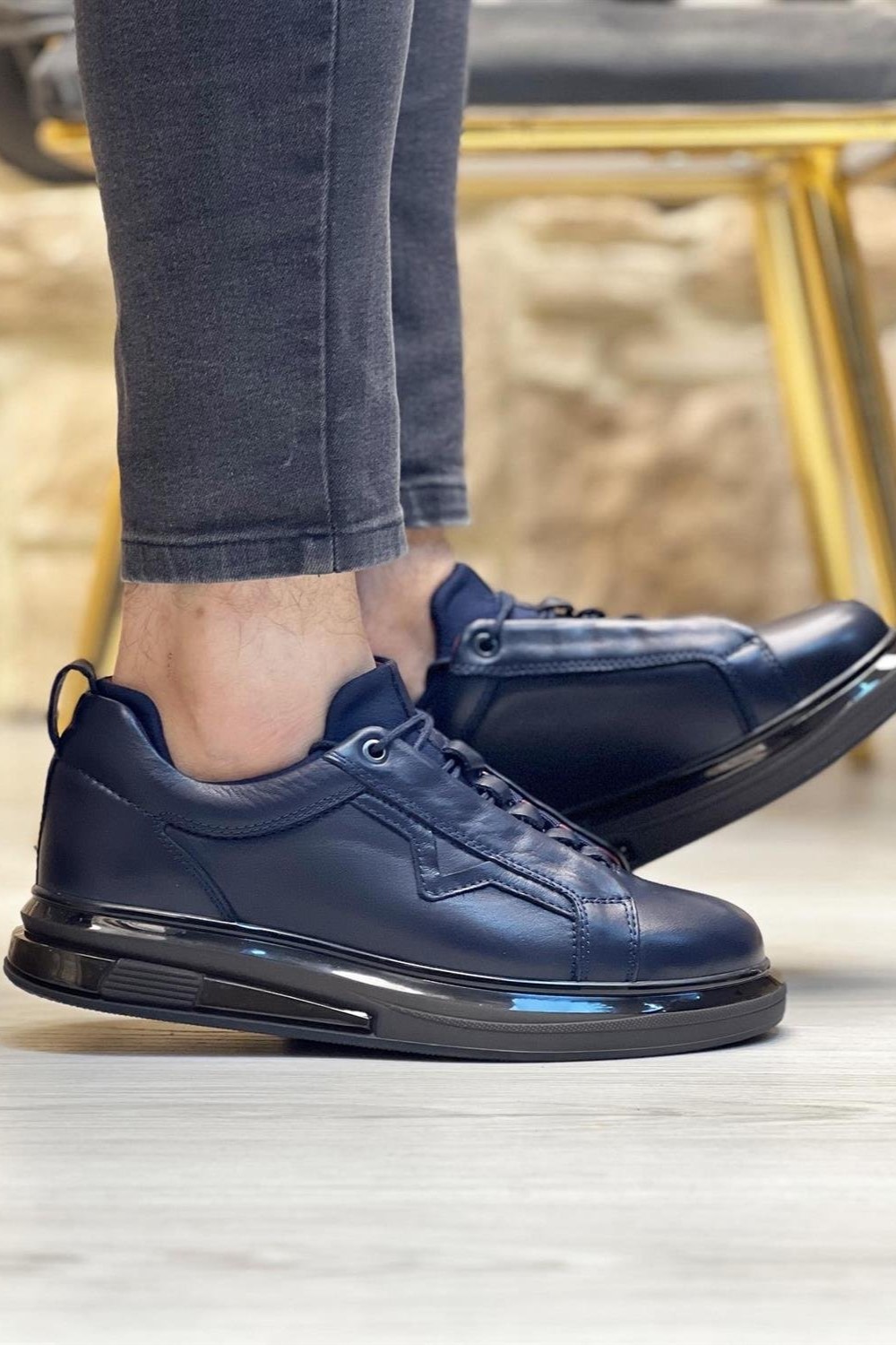Andi Blue Leather Men's Sneakers - Darius Leather