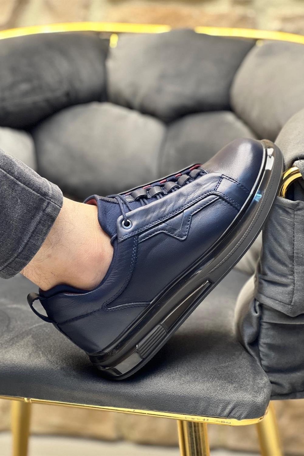 Andi Blue Leather Men's Sneakers - Darius Leather