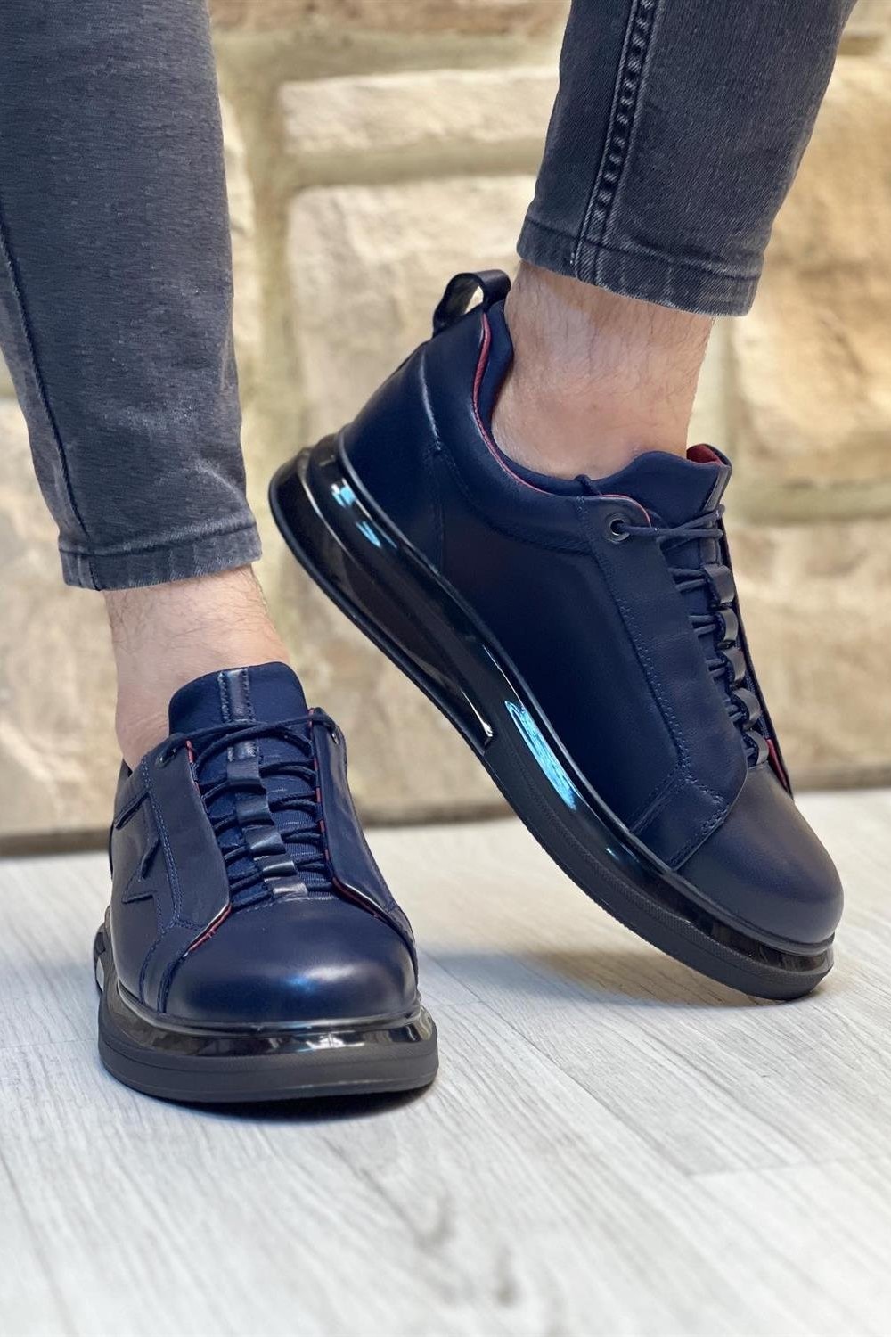 Andi Blue Leather Men's Sneakers - Darius Leather