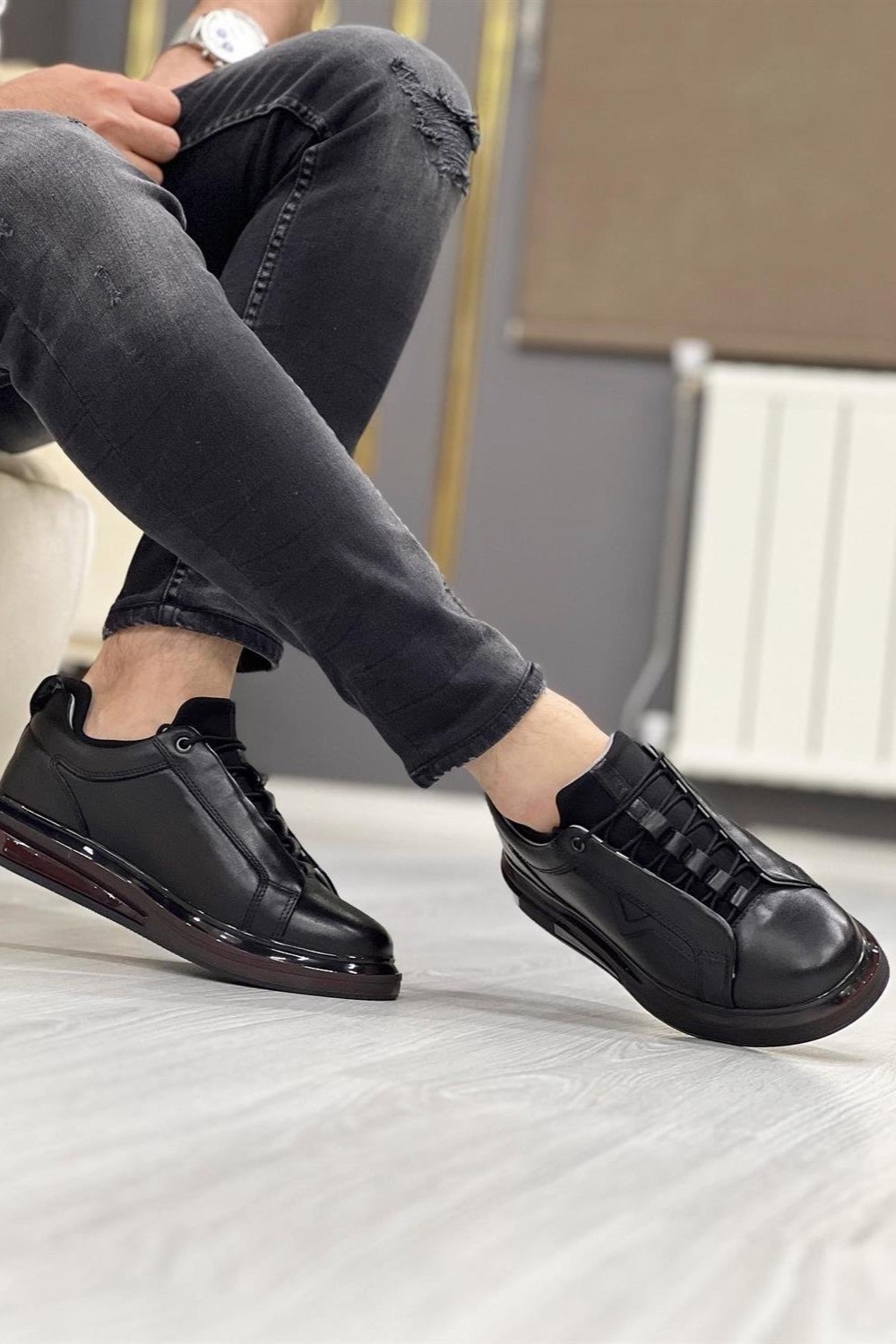 Andi Black Leather Men's Sneakers - Darius Leather
