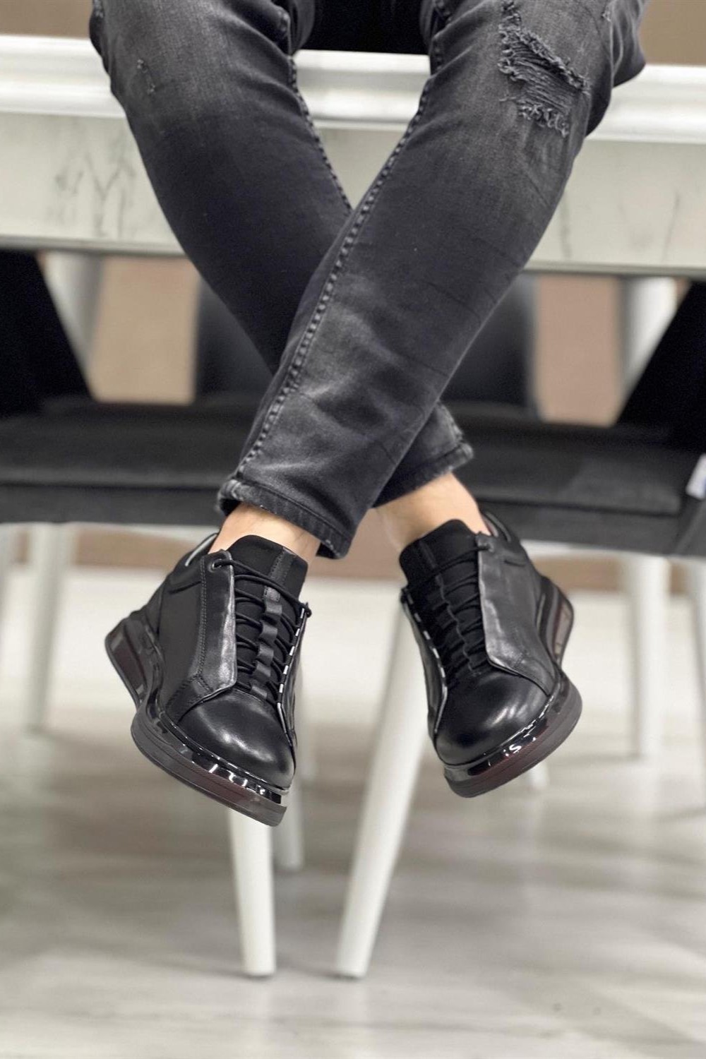Andi Black Leather Men's Sneakers - Darius Leather