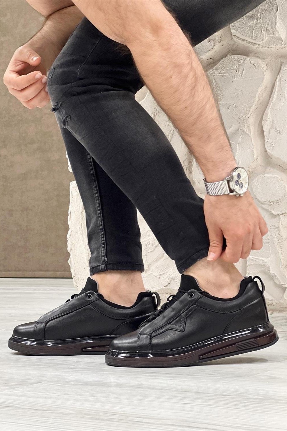 Andi Black Leather Men's Sneakers - Darius Leather